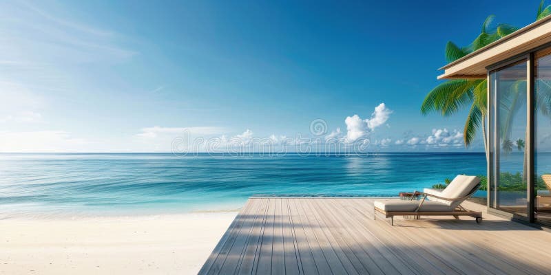 Luxury Beachfront Terrace with Ocean View. Generative Ai Stock ...
