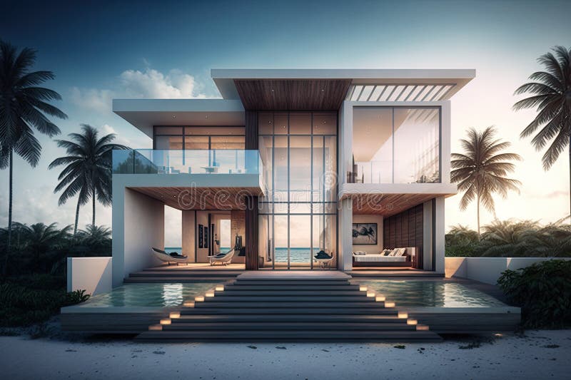 Luxury Beachfront Villa, Featuring Sleek and Modern Design Elements ...