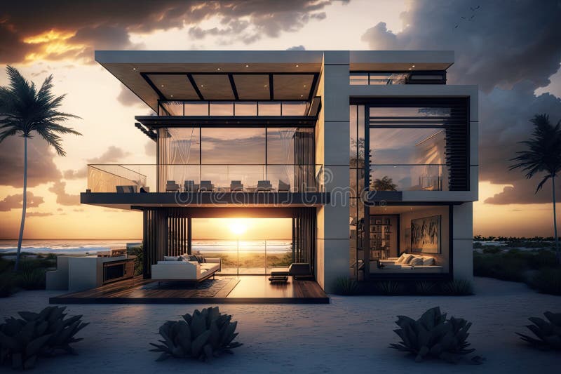 Luxury Beachfront Villa, Featuring Sleek and Modern Design Elements ...