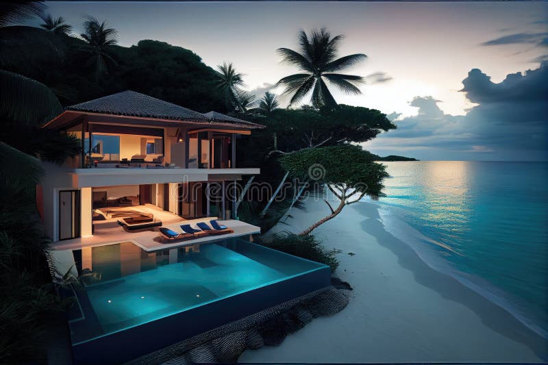 Luxury Beachfront Villa with Infinity Pool and Incredible Views Stock ...