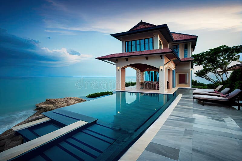Luxury Beachfront Villa with Infinity Pool and Incredible Views Stock ...