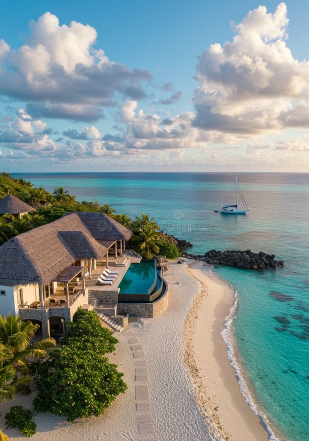 Luxury Beachfront Villa with Infinity Pool and Ocean Views Stock Image ...