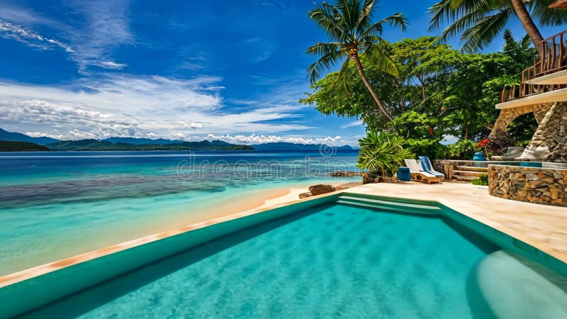 Luxury Beachfront Villa with Infinity Pool Stock Image - Image of ...