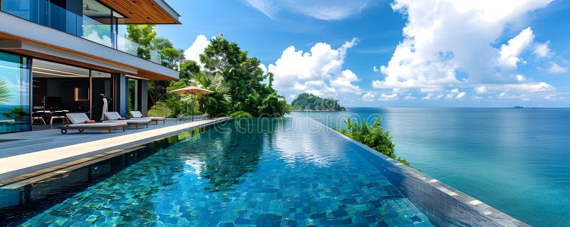 Luxury Beachfront Villa with Infinity Pool Stock Photo - Image of ...