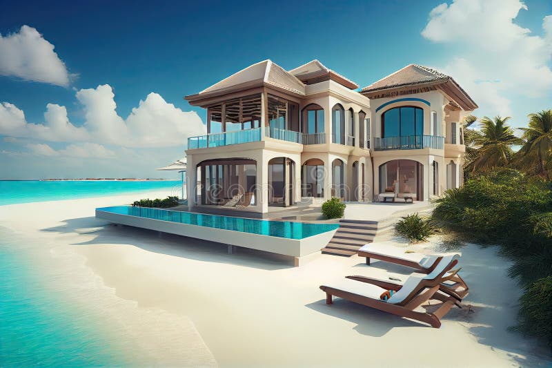Luxury Beachfront Villa with Private Infinity Pool and Sun Deck Stock ...