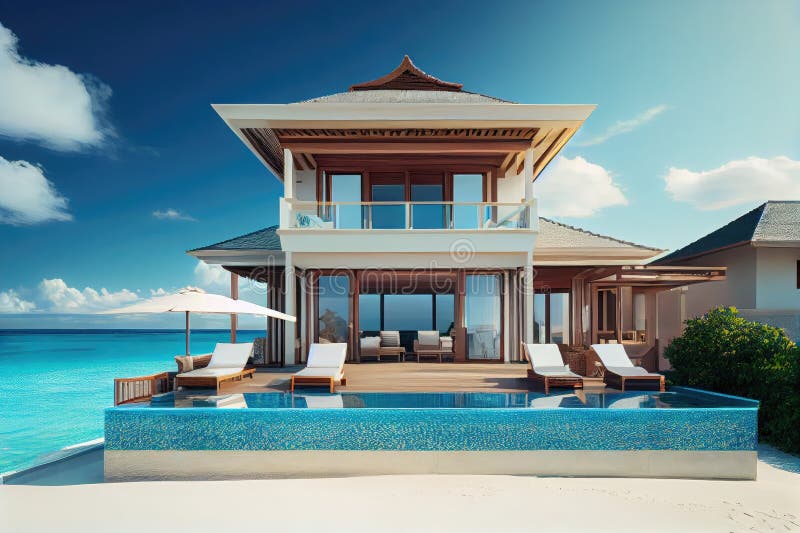 Luxury Beachfront Villa with Private Infinity Pool and Sun Deck Stock ...