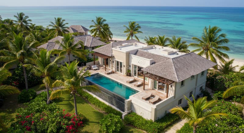 Luxury Beachfront Villa with Private Pool and Ocean View Stock ...