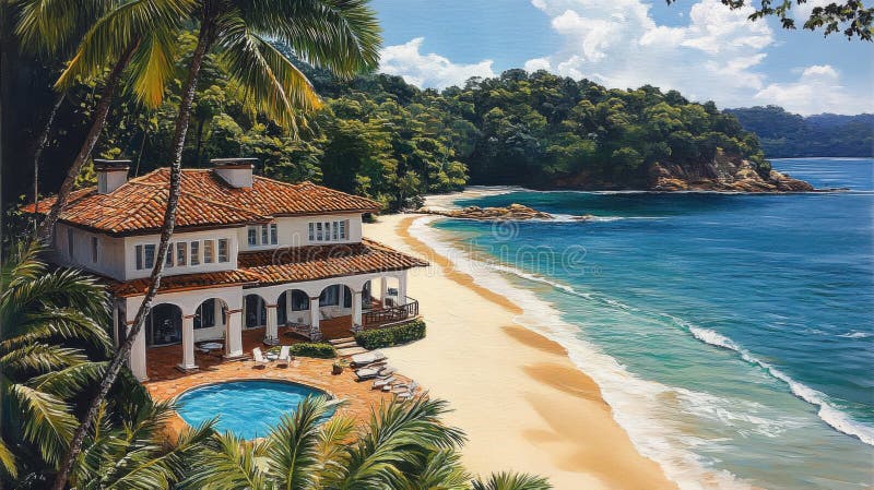 Luxury Beachfront Villa with Swimming Pool and Ocean View Stock Image ...