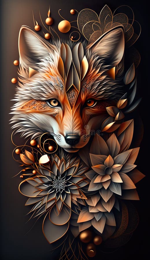 Luxury Beautifull Fox Abstract. Digital Art Illustration Stock ...
