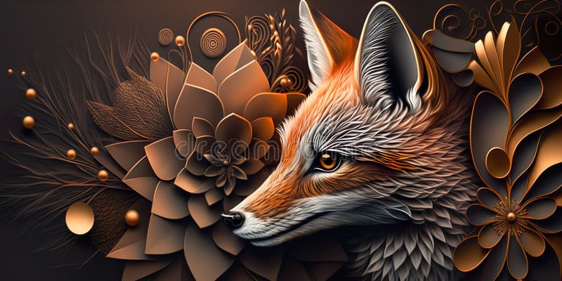 Luxury Beautifull Fox. Panorama . Digital Art Illustrations Stock ...