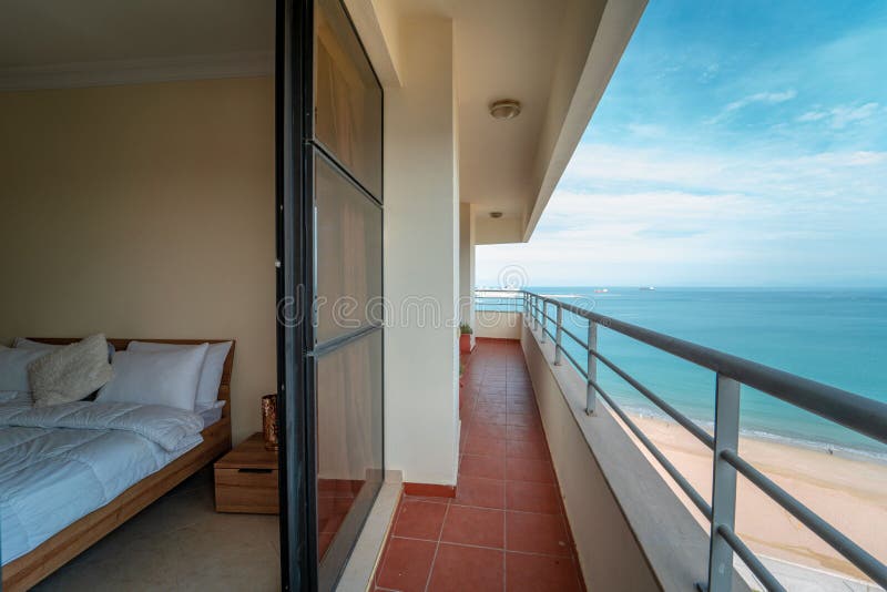 Luxury Bedroom Balcony with a View Over the Mediterranean Sea Stock ...