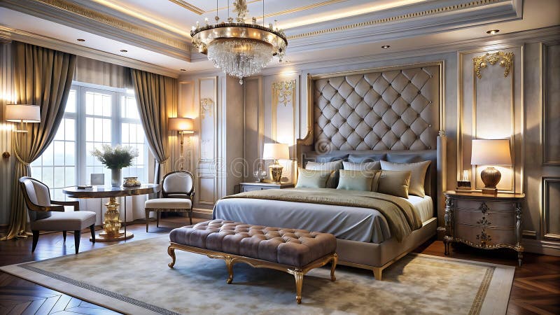 Luxury Bedroom Design with Gold Accents and Elegant Decor Stock ...