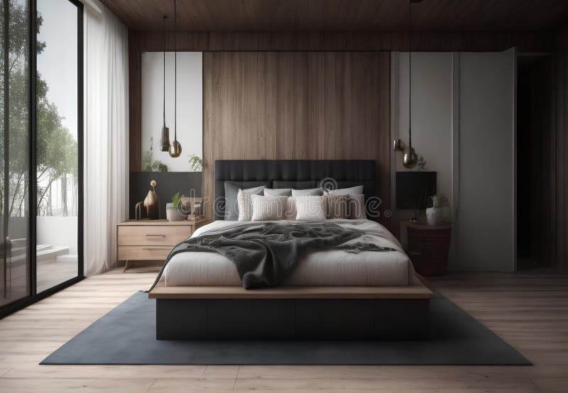 Luxury Bedroom Interior with Bedding Sheet Dark Tone and Modern Style ...