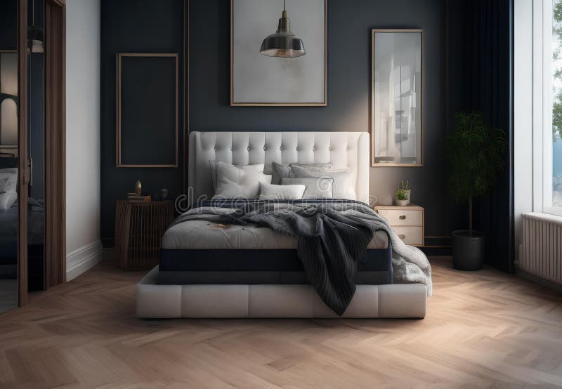 Luxury Bedroom Interior with Bedding Sheet Dark Tone and Modern Style ...
