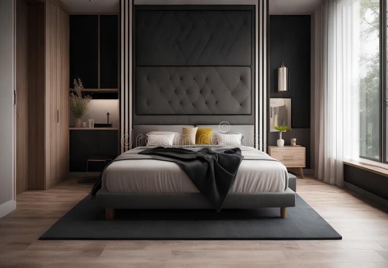 Luxury Bedroom Interior with Bedding Sheet Dark Tone and Modern Style ...