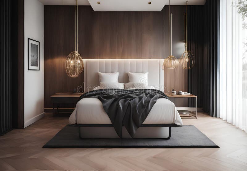 Luxury Bedroom Interior with Bedding Sheet Dark Tone and Modern Style ...