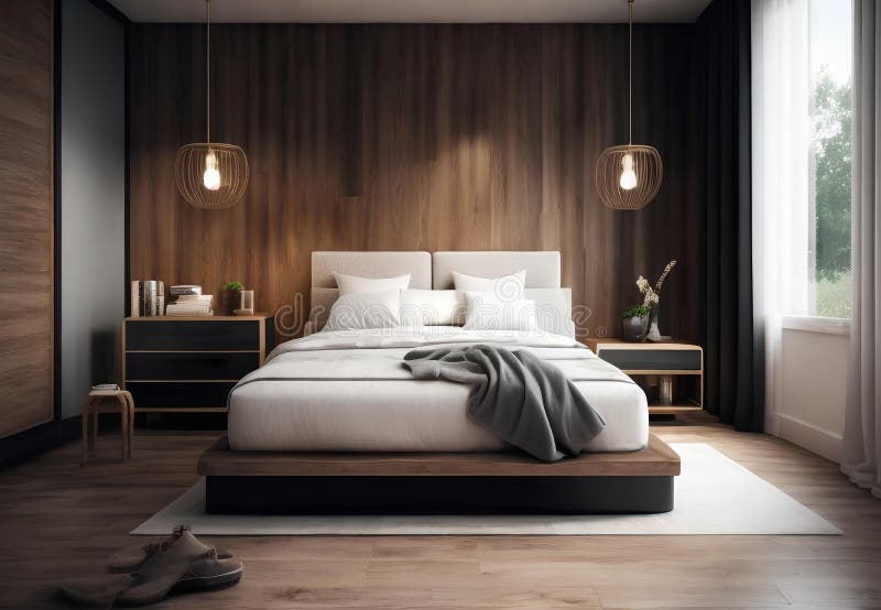 Luxury Bedroom Interior with Bedding Sheet Dark Tone and Modern Style ...