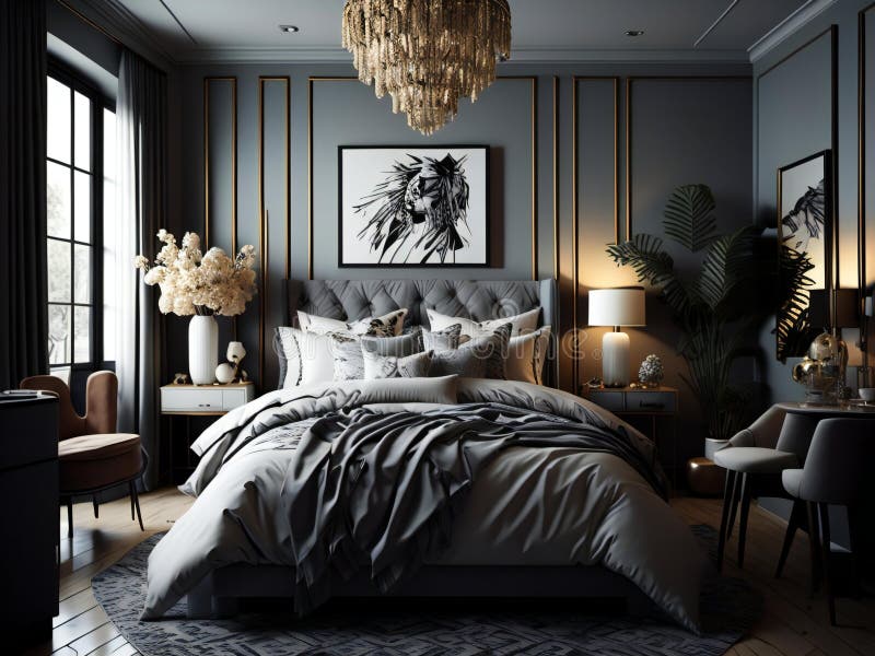 Luxury Bedroom Interior with a Large Bed, Ai Generated Stock ...