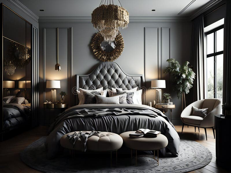 Luxury Bedroom Interior with a Large Bed, Ai Generated Stock ...
