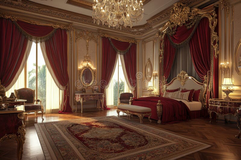 A Luxury Bedroom with Large Windows, a Plush Bed, and a Chandelier ...