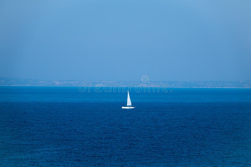 Luxury Big Sailing Boat at the Horizon on Open Sea Stock Photo - Image ...