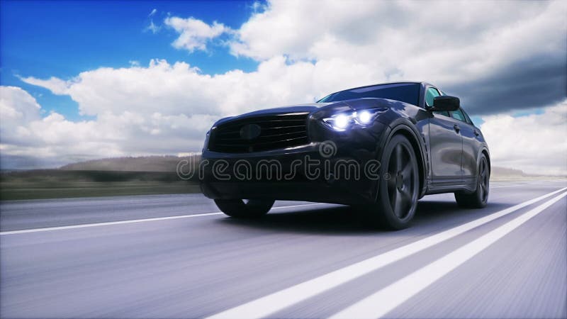 Luxury Black Car on Highway. Very Fast Driving. Stock Video - Video of ...