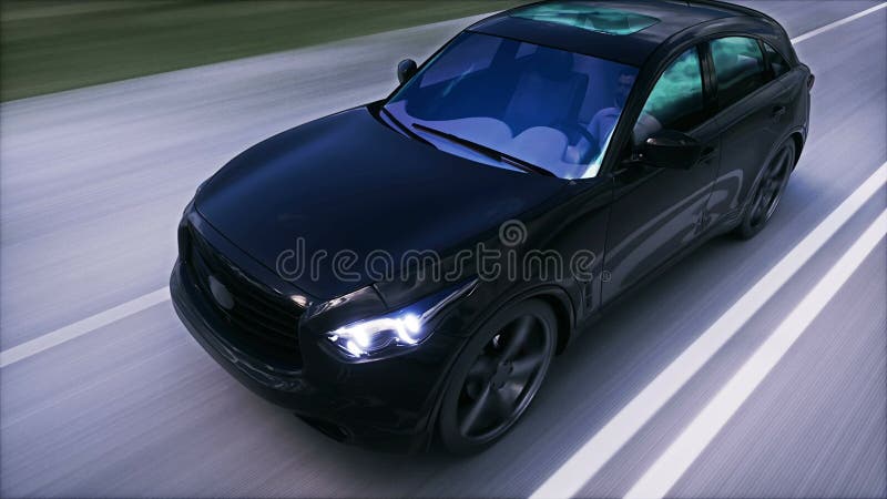 Luxury Black Car on Highway. Very Fast Driving. Stock Footage - Video ...