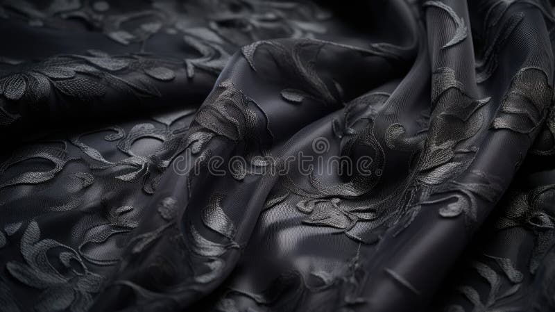 Luxury Black Embroidered Fabric Texture Close-Up Stock Photo - Image of ...