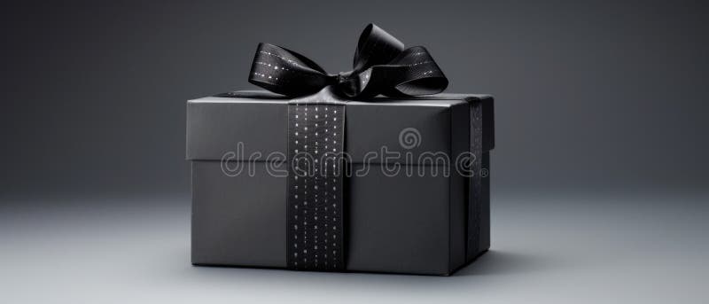 Luxury Black Gift Box with Silver Bow and Black Friday Stock Image ...