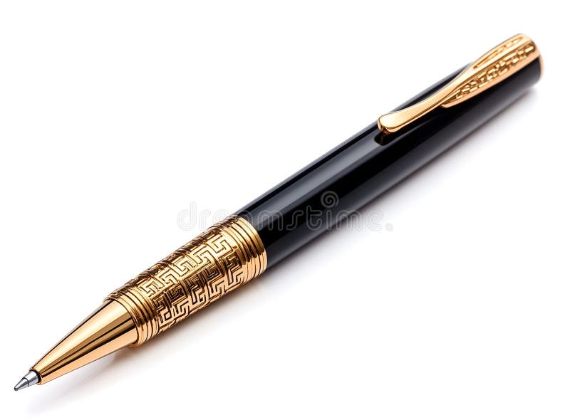Luxury Black and Gold Pen with Intricate Engraving White Background ...
