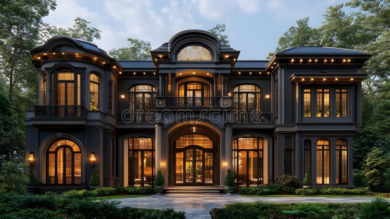Luxury Black Mansion 3D Render Stock Illustration - Illustration of ...