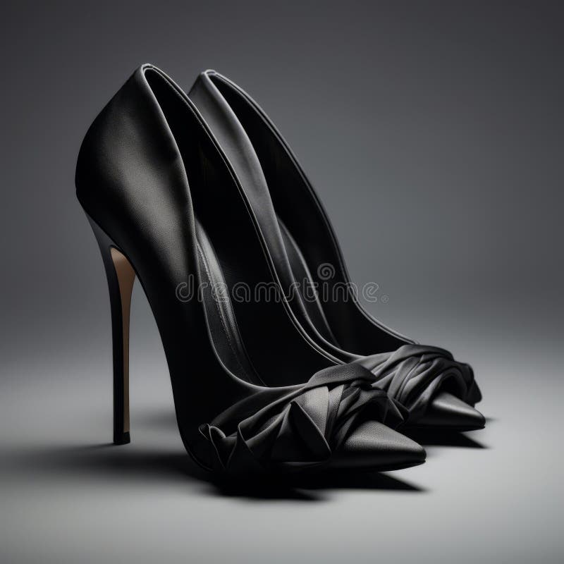 Eye-catching Black Satin Texture 3d Heels on Grey Background Stock ...