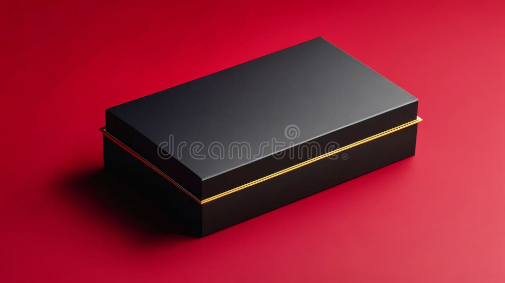 Luxury Black Rectangular Box Mockup with Gold Embossed Logo on Deep Red ...