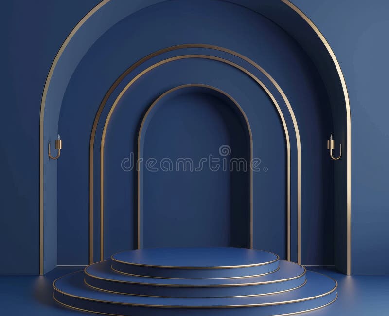 Luxury Blue Background with Golden Arches in Classic Architectural ...
