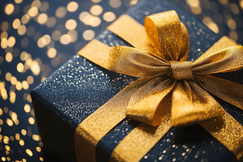 Luxury Blue Christmas Gift Box with Gold Bow - Generative AI Stock ...
