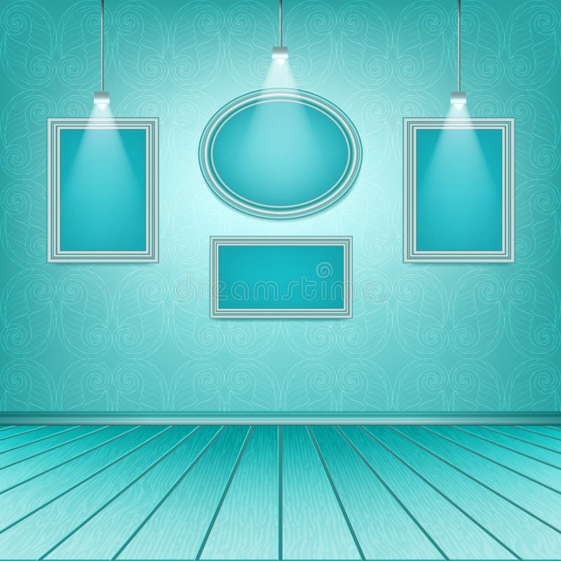Luxury Blue Interior with Empty Frames. Stock Vector - Illustration of ...