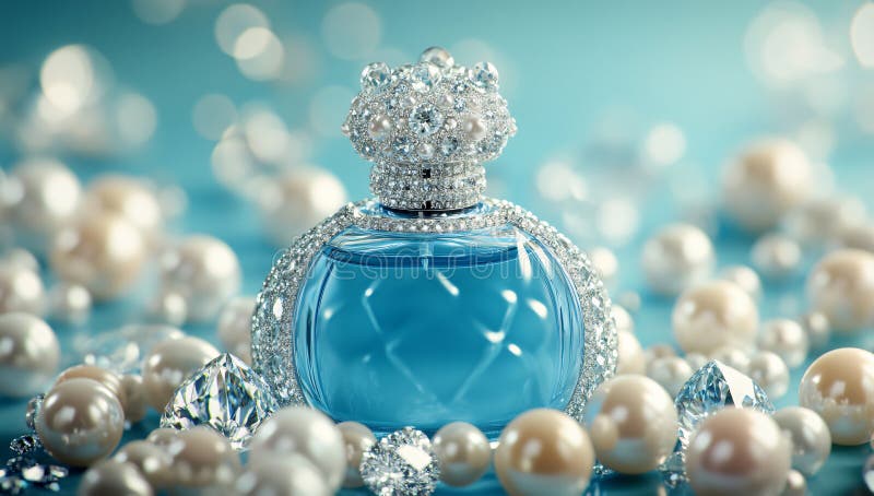 Luxury Blue Perfume Bottle with Pearls and Diamonds High Quality Image ...