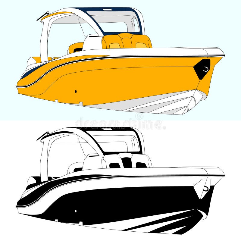 Luxury Boat One Color and Vector Illustration. Stock Vector ...