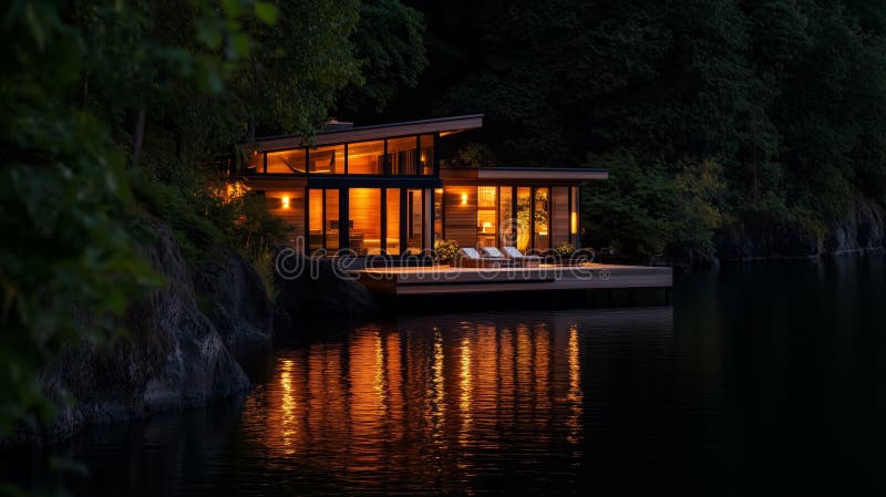 Luxury Boathouse and Cottage on the Cliff Stock Image - Image of beach ...