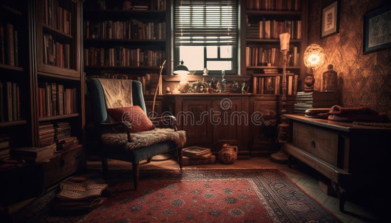 Luxury Bookshelf in Old Fashioned Living Room Generated by AI Stock ...