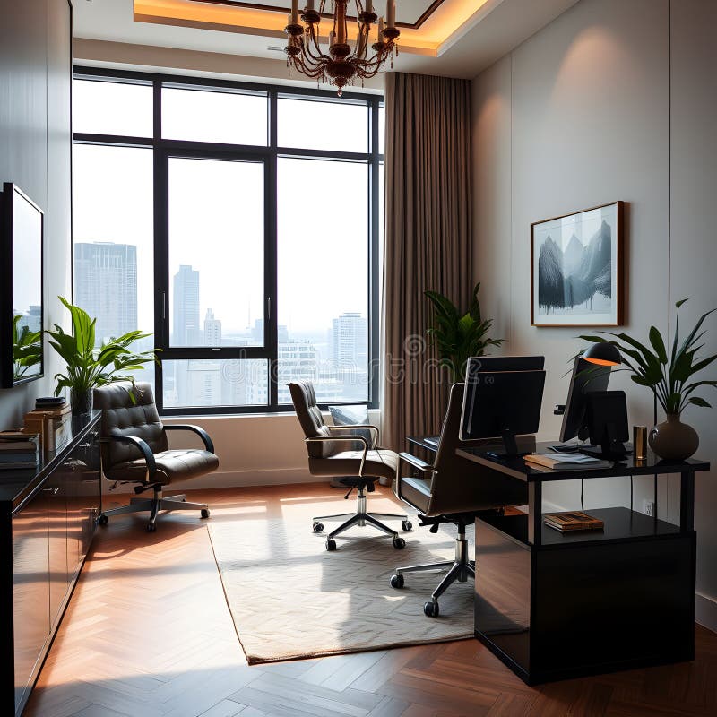 Luxury Boss Office Room with Window Stock Illustration - Illustration ...