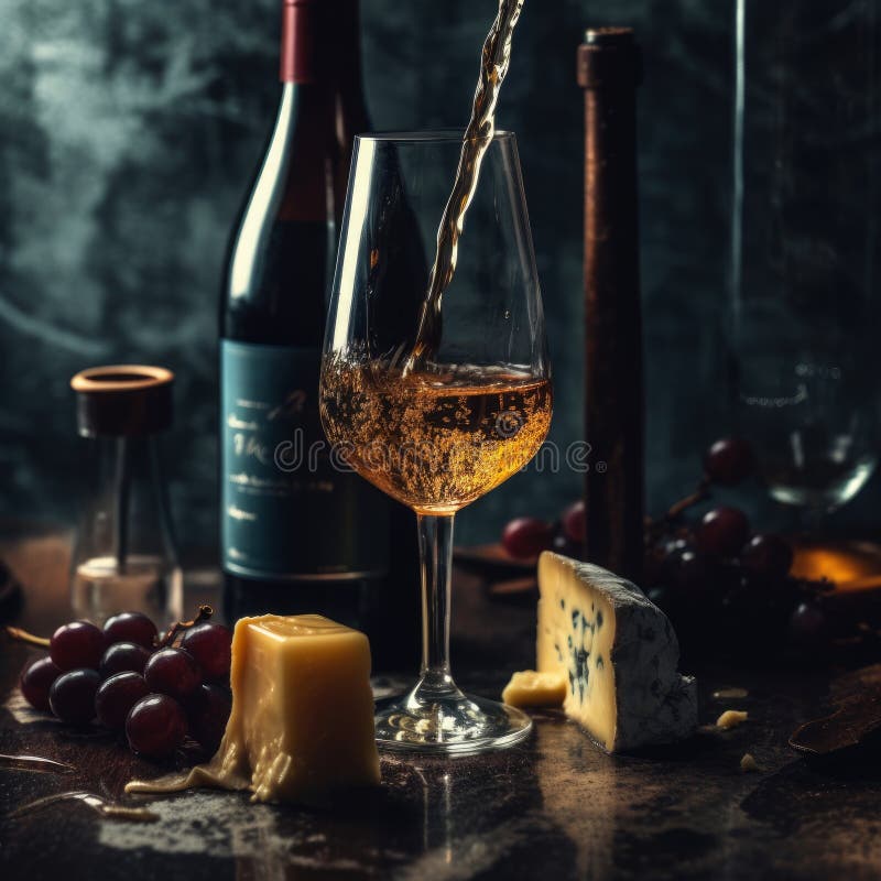 Luxury Bottle and Glass of Wine Cheese Glass Generative AI Stock ...