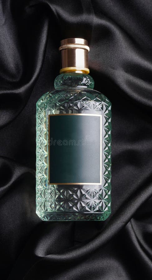 Luxury Bottle of Perfume on Black Silk, Top View Stock Photo - Image of ...