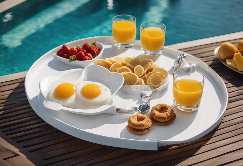 Luxury Breakfast Pool View Top Shaped Heart Floating Resort Tray White ...