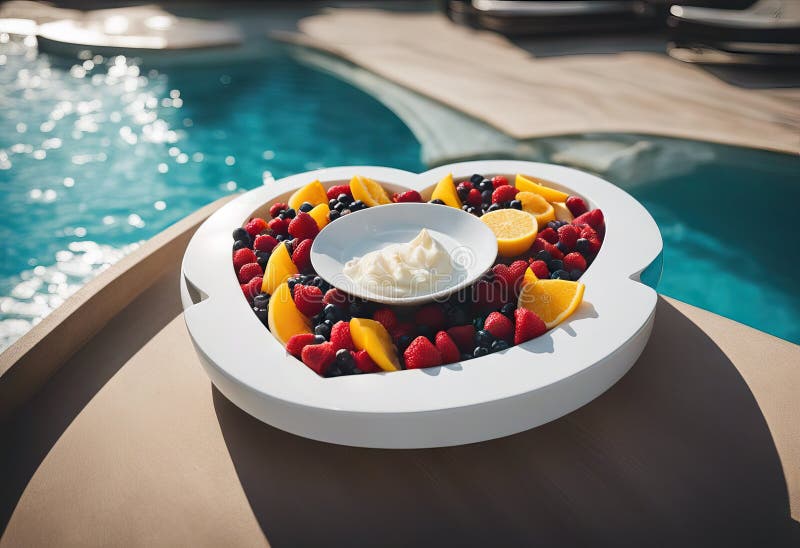 Luxury Breakfast Pool View Top Shaped Heart Floating Resort Tray White ...