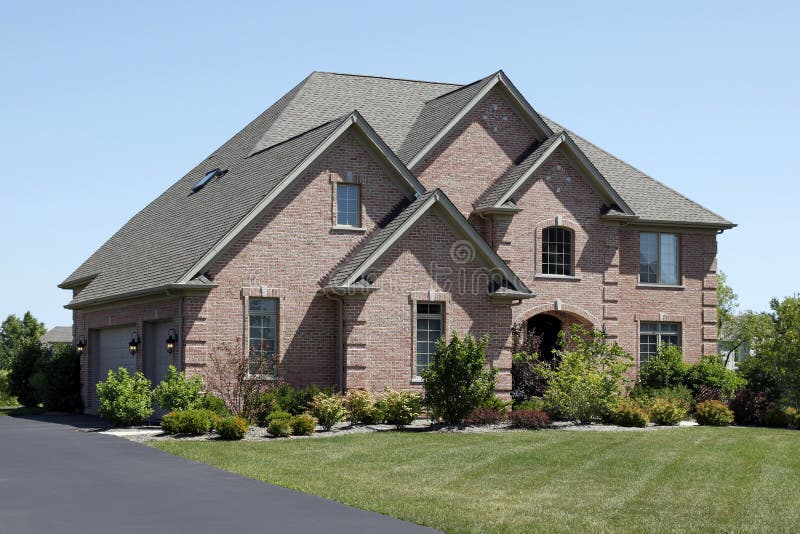 Luxury Brick Home in Suburbs Stock Image - Image of living, detached ...