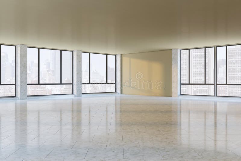 Luxury Bright Room Interior with Panoramic Windows, Reflections and ...