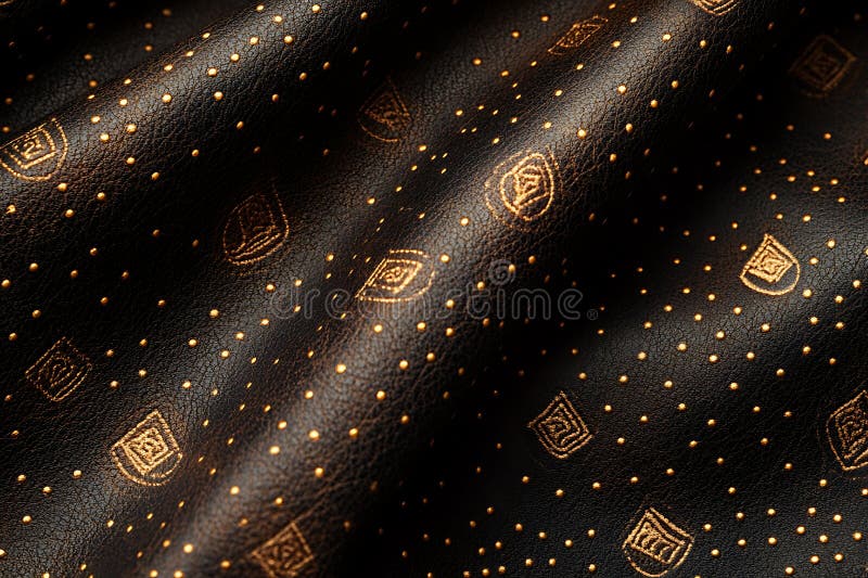 Luxury Brown Leather Fabric with Gold Embossed Pattern Stock ...