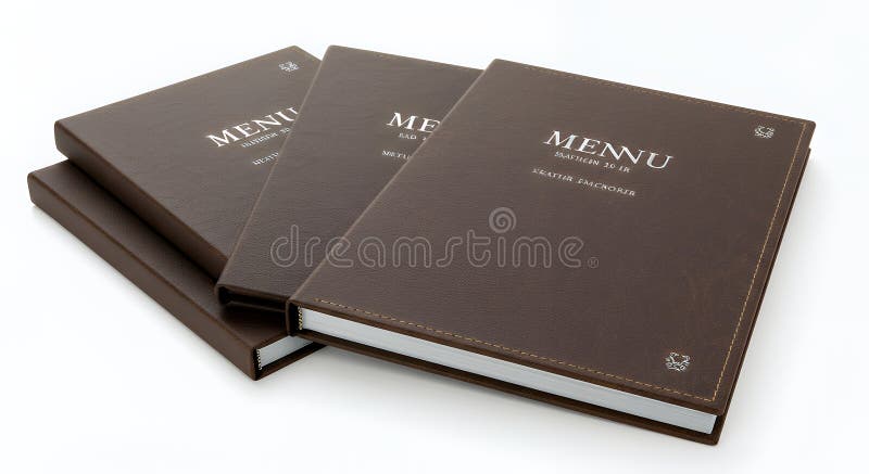 Luxury Brown Leather Menus with Silver Lettering on White Background ...