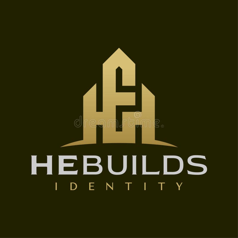 Luxury Building Line Letter E H EH he Logo Design. Construction Tower ...